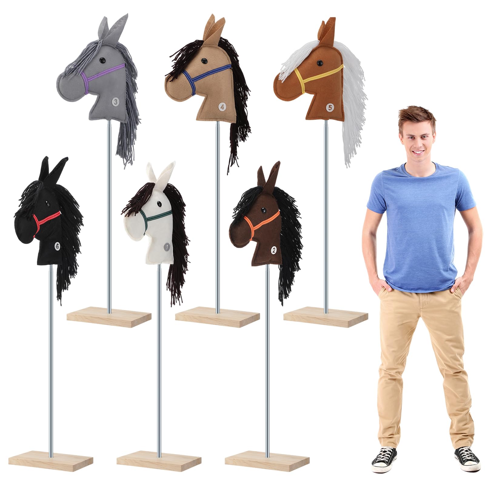 Relaxgiant 6 Pcs 47.24 Inches Stick Horse Plush Handcrafted Riding ...