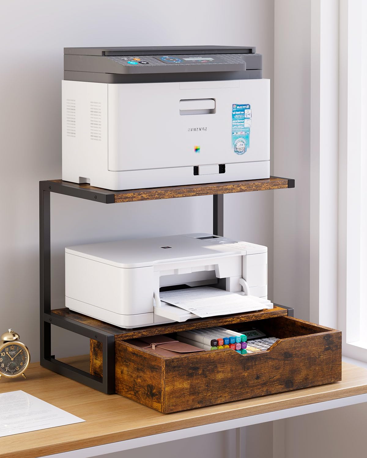 IBUYKE 2 Tier Desktop Printer Stand,Printer Table with Storage Shelf ...