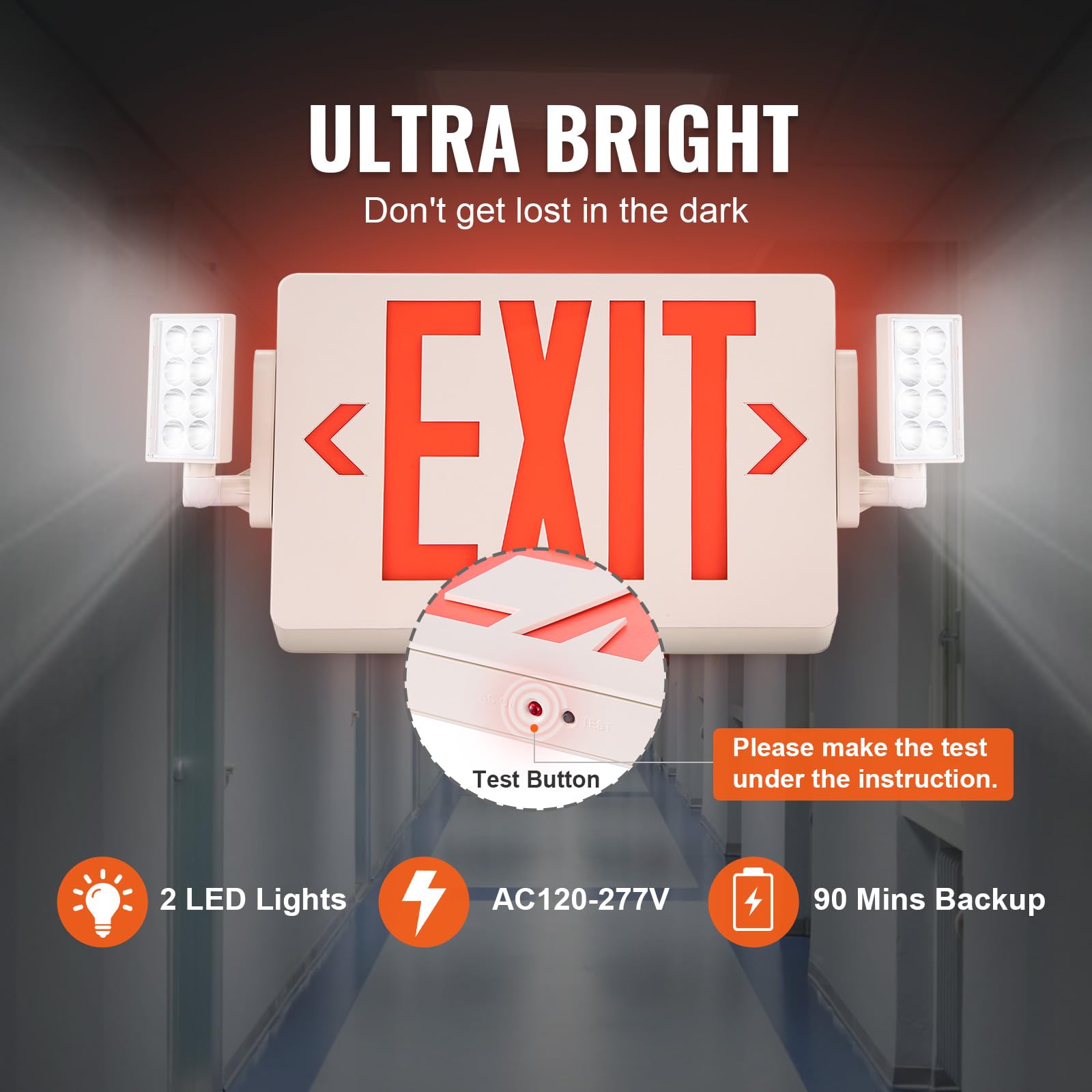 Mua VEVOR LED Exit Sign with Emergency Lights, Two Heads Emergency Exit ...