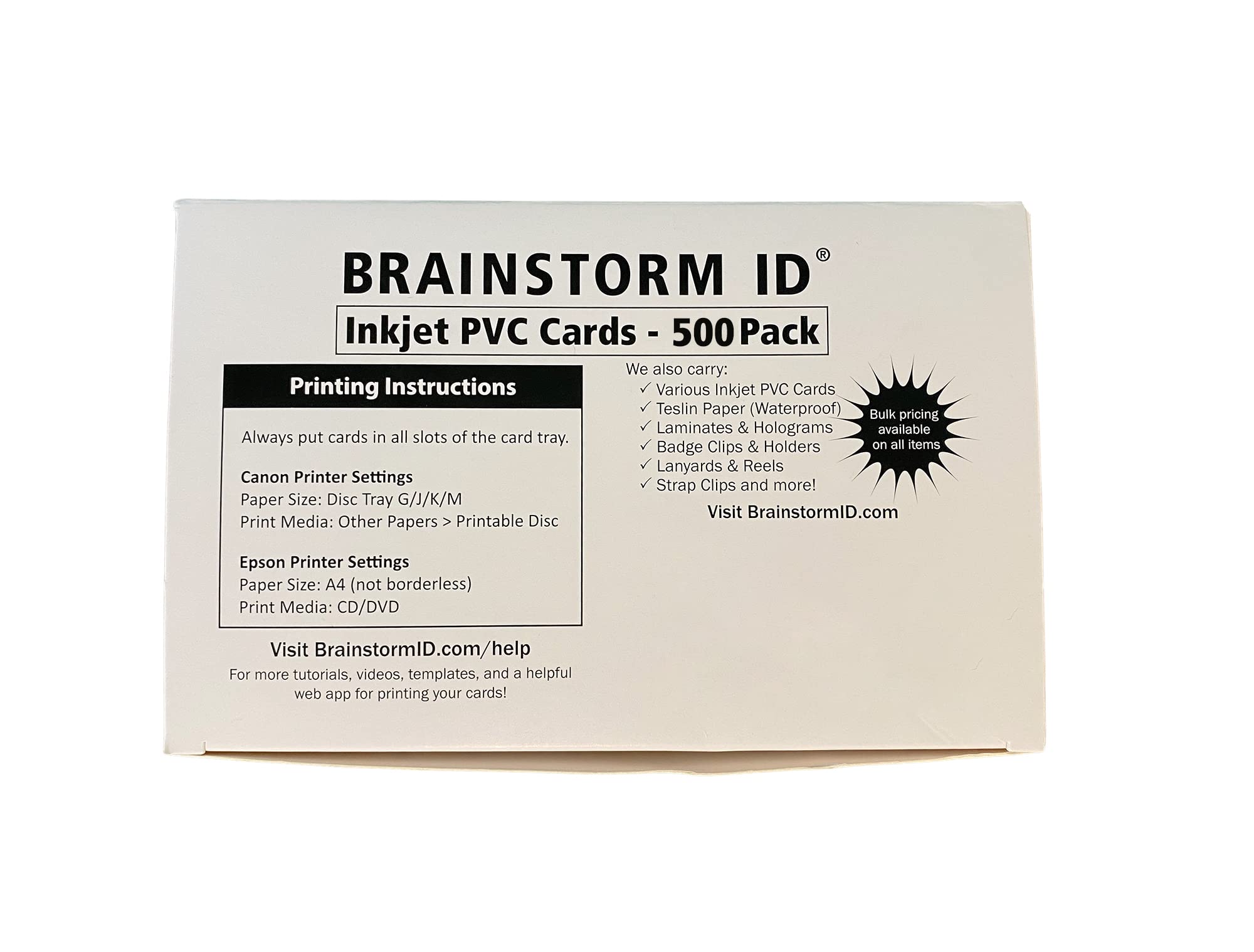 Inkjet PVC Cards (500 Pack) - Inkjet Printable PVC ID Cards with ...