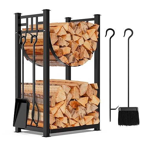 AMAGABELI GARDEN & HOME 31.6in Large Firewood Rack Fireplace Tools Set ...
