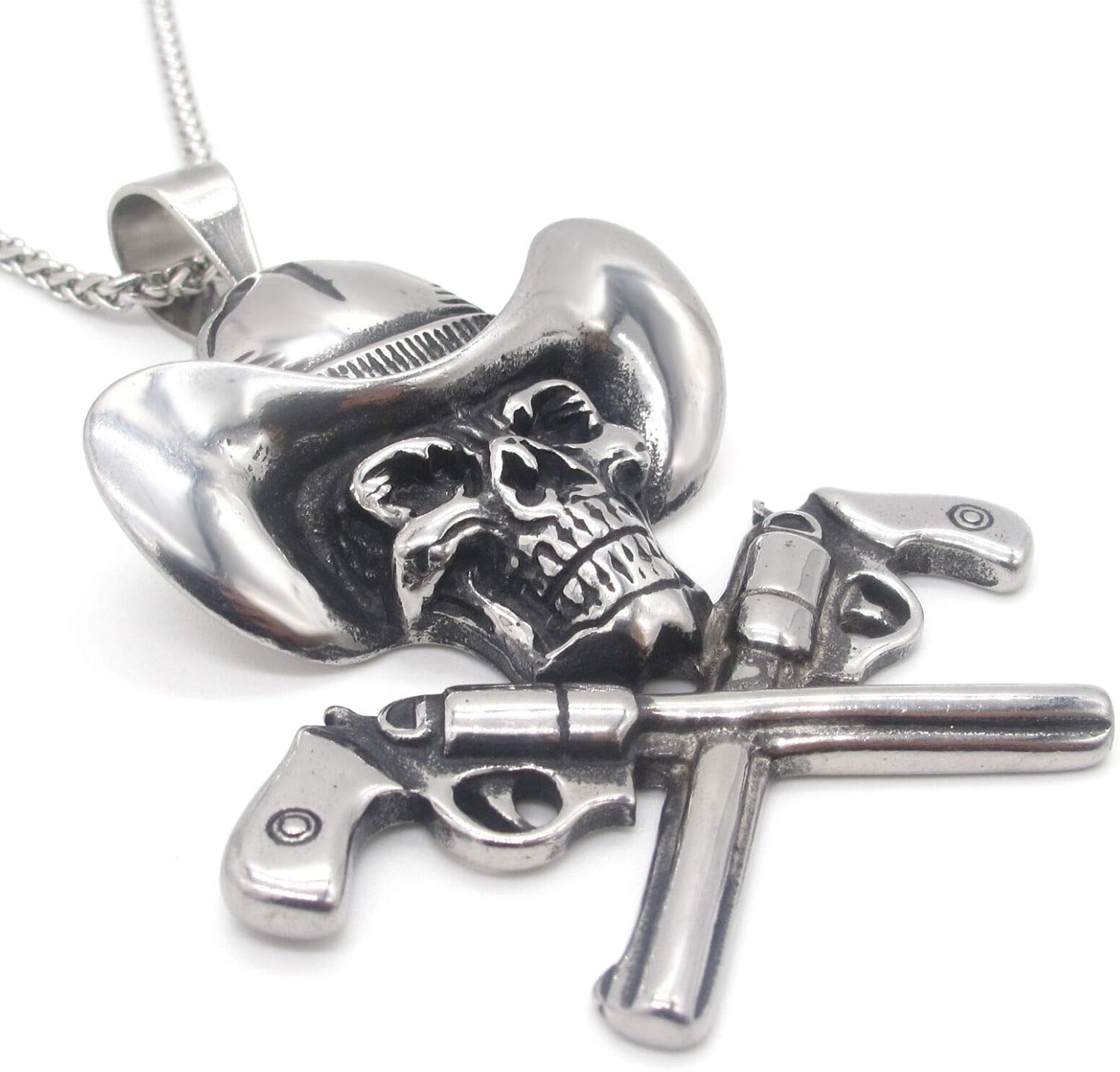 Large Skull Cowboy Pendant Necklace Stainless Steel Jewelry Men Women ...