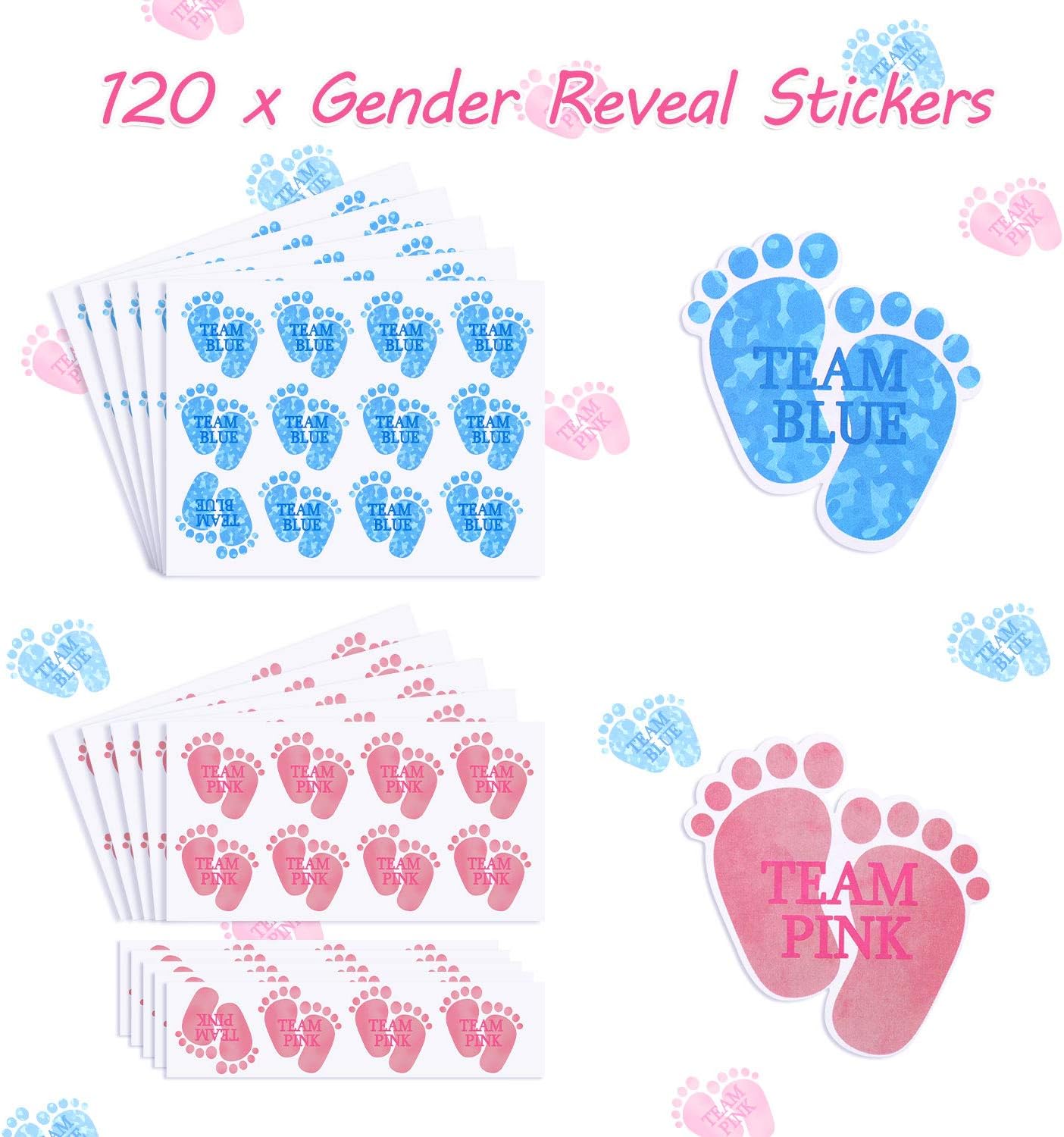 Outus 120 Pieces Gender Reveal Stickers Baby Footprint Stickers Team ...