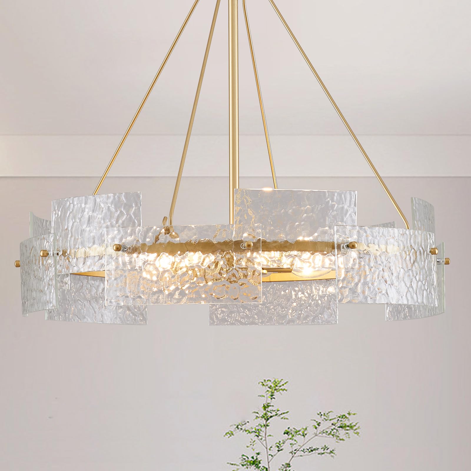XINGQI Large 8-Light Modern Gold Glass Chandelier 26" Drum Light ...