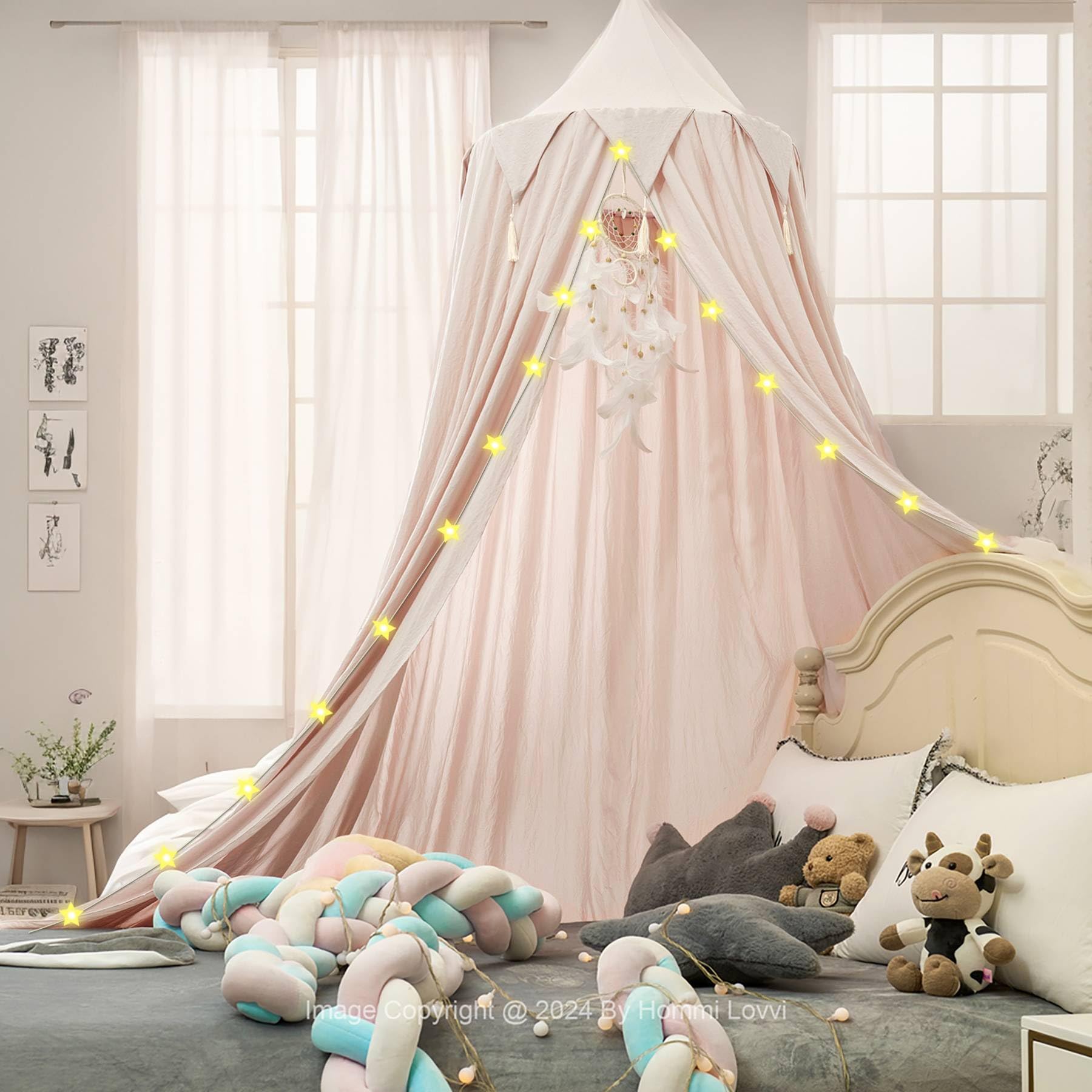 Hommi Lovvi Princess Bed Canopy for Girls, Dreamy Tassels Ceiling ...