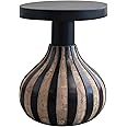 Amazon.com: Creative Co-Op Round Mango Wood Side Table with Striped Base, Black and Natural ...