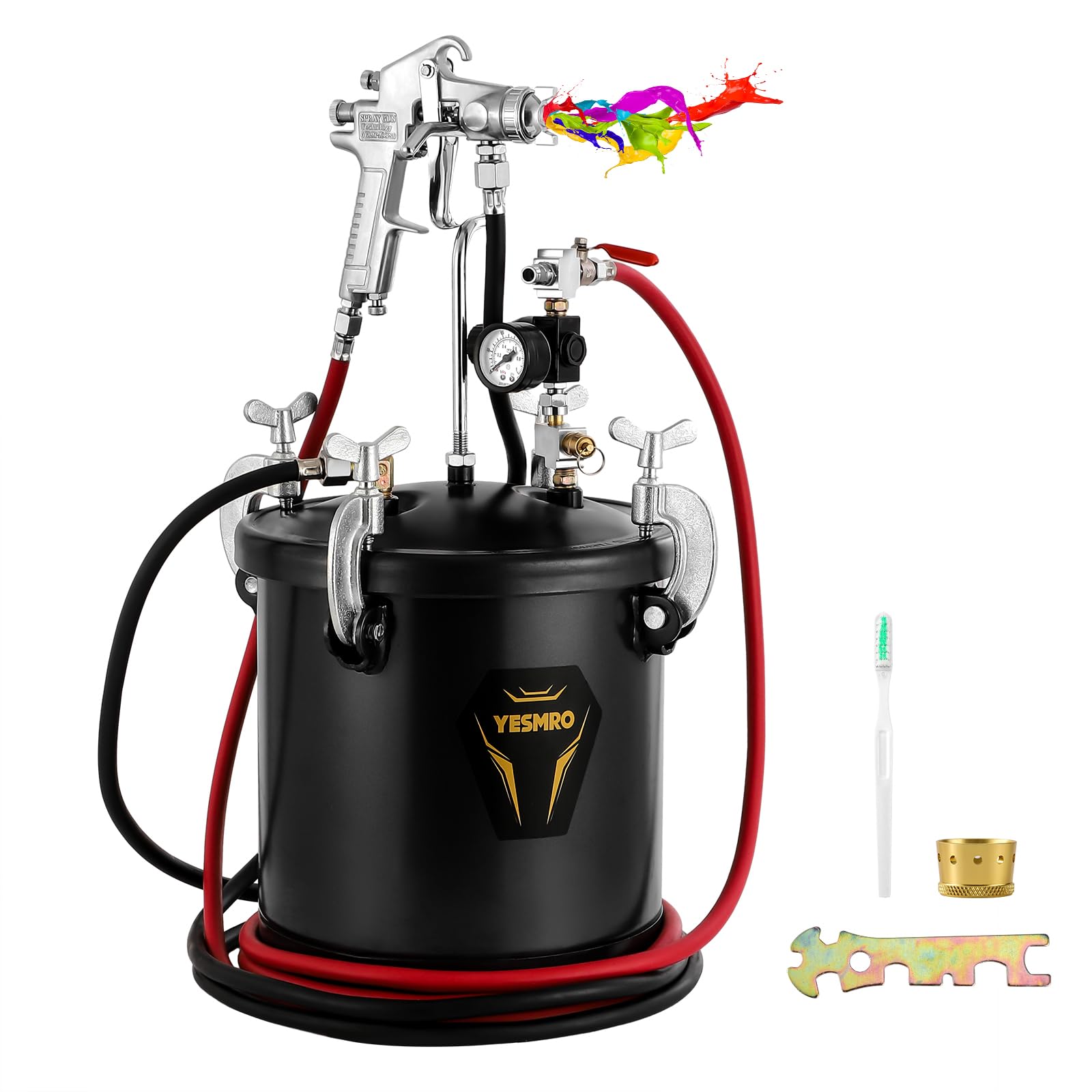 Pressure Pot Paint Sprayer 10L/2.5Gal, 70PSI Max Heavy Duty Solid Steel ...