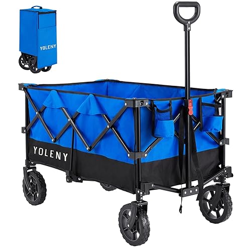 YOLENY Folding Wagon Cart 180 Pound Capacity with Drink Holders ...