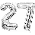 Amazon.com: Silver 27 Number Balloons, 40 Inch Giant Number 27 Balloons ...