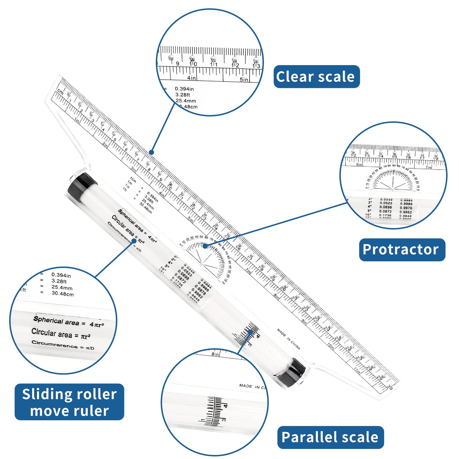 Mua Cionyce 2 Pcs Plastic Measuring Rolling Ruler, 12 Inch Drawing ...