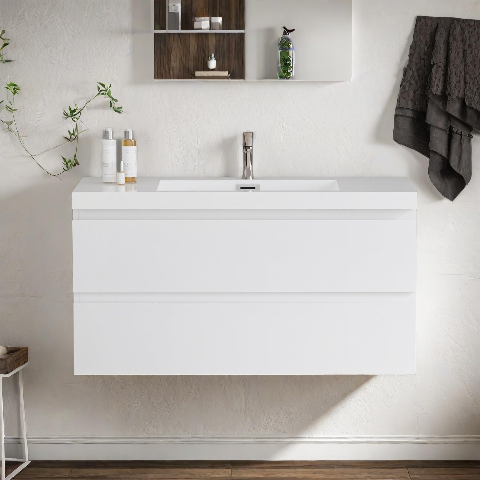 ChicFurnit Bathroom Vanity,42'' Floating Vanity with Resin Sink & Open ...