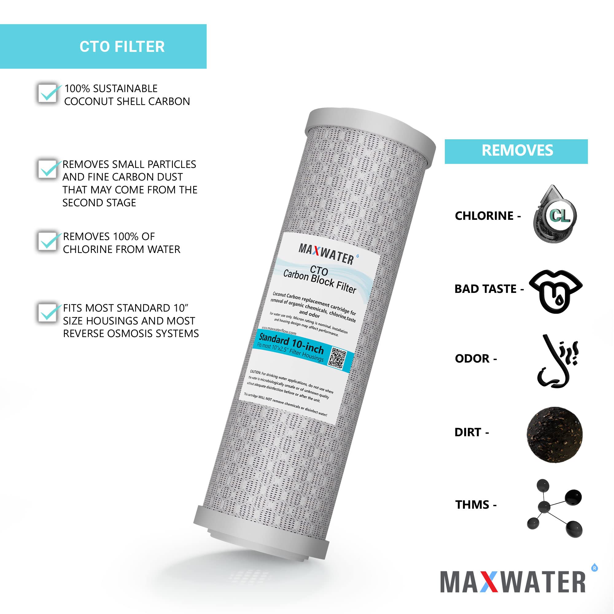 Mua Max Water 5 Micron 10 x 2.5 CTO Carbon Water Filter Cartridge for ...