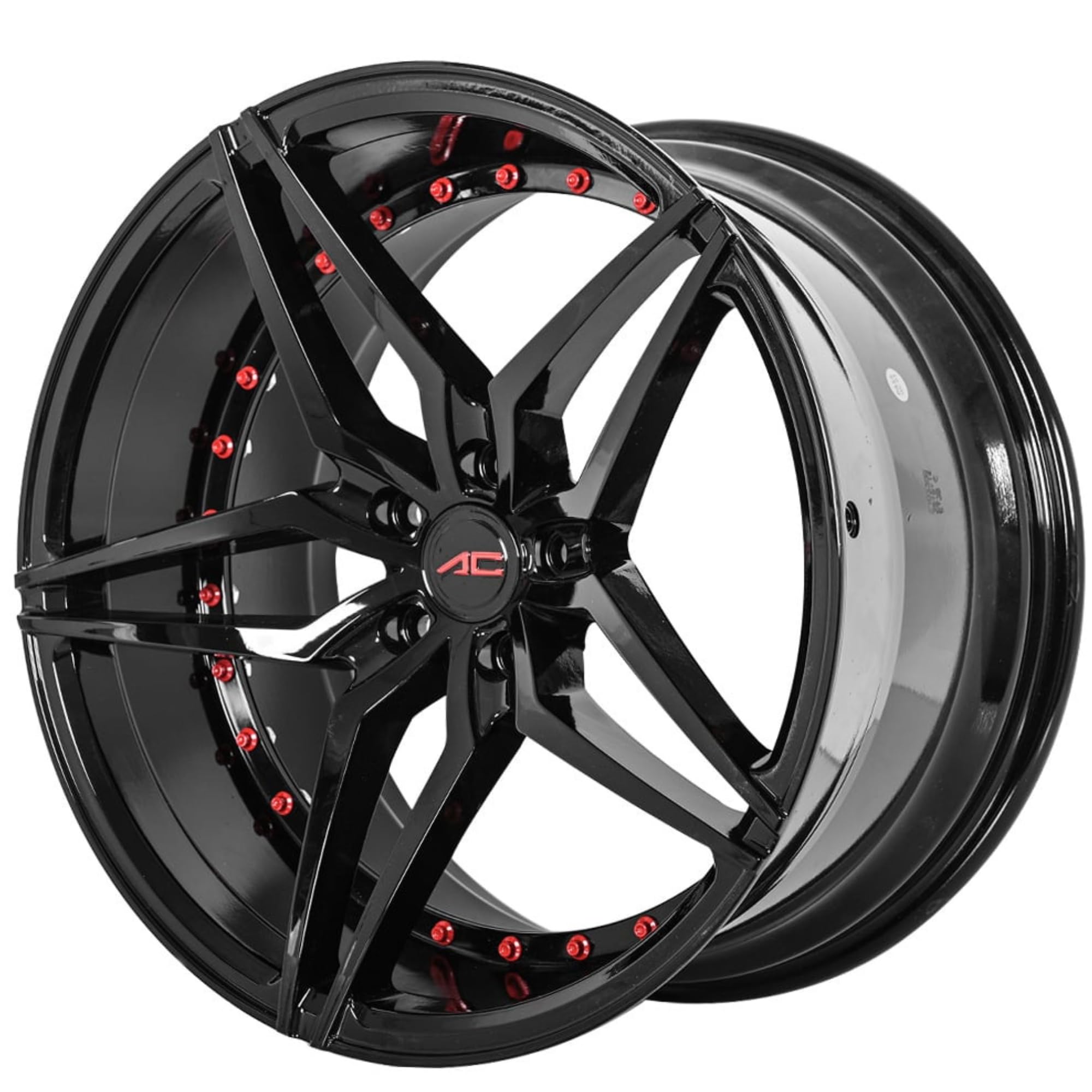 Mua AC Wheels AC01 | Staggered 20 Inch Rims (Set of 4 Wheels) - Gloss Black with Red Rivets and ...