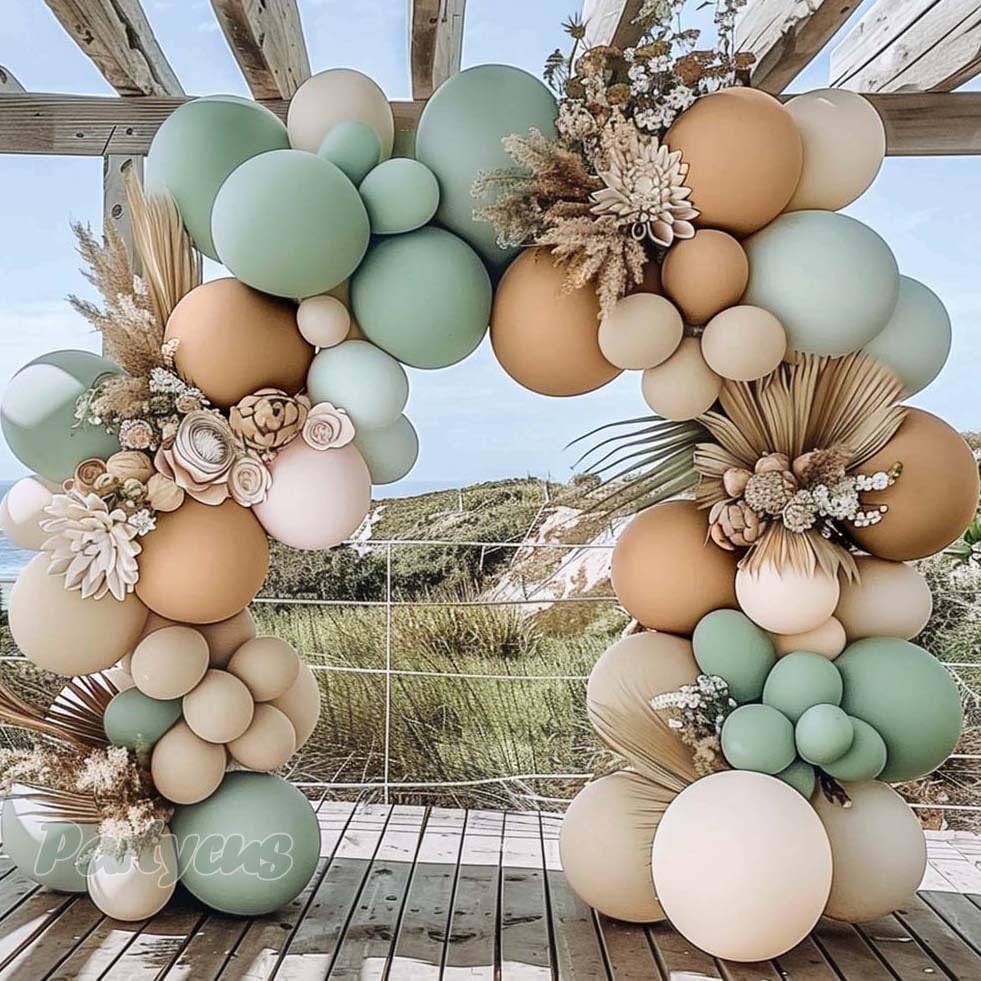 Dusty Green Tan Balloon Garland Double Stuffed Light Sage Green White ...