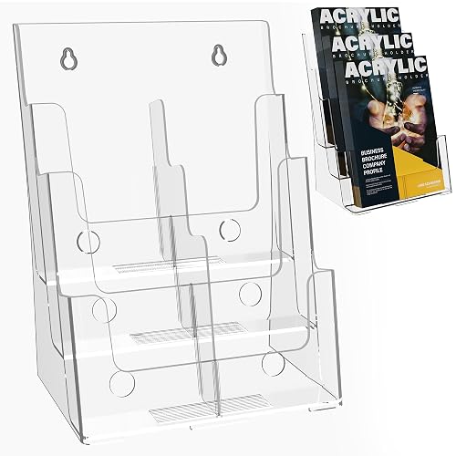 Hemsyc 3 Tier Brochure Display Stand - 8.5 x 11, Clear Acrylic Flyer ...