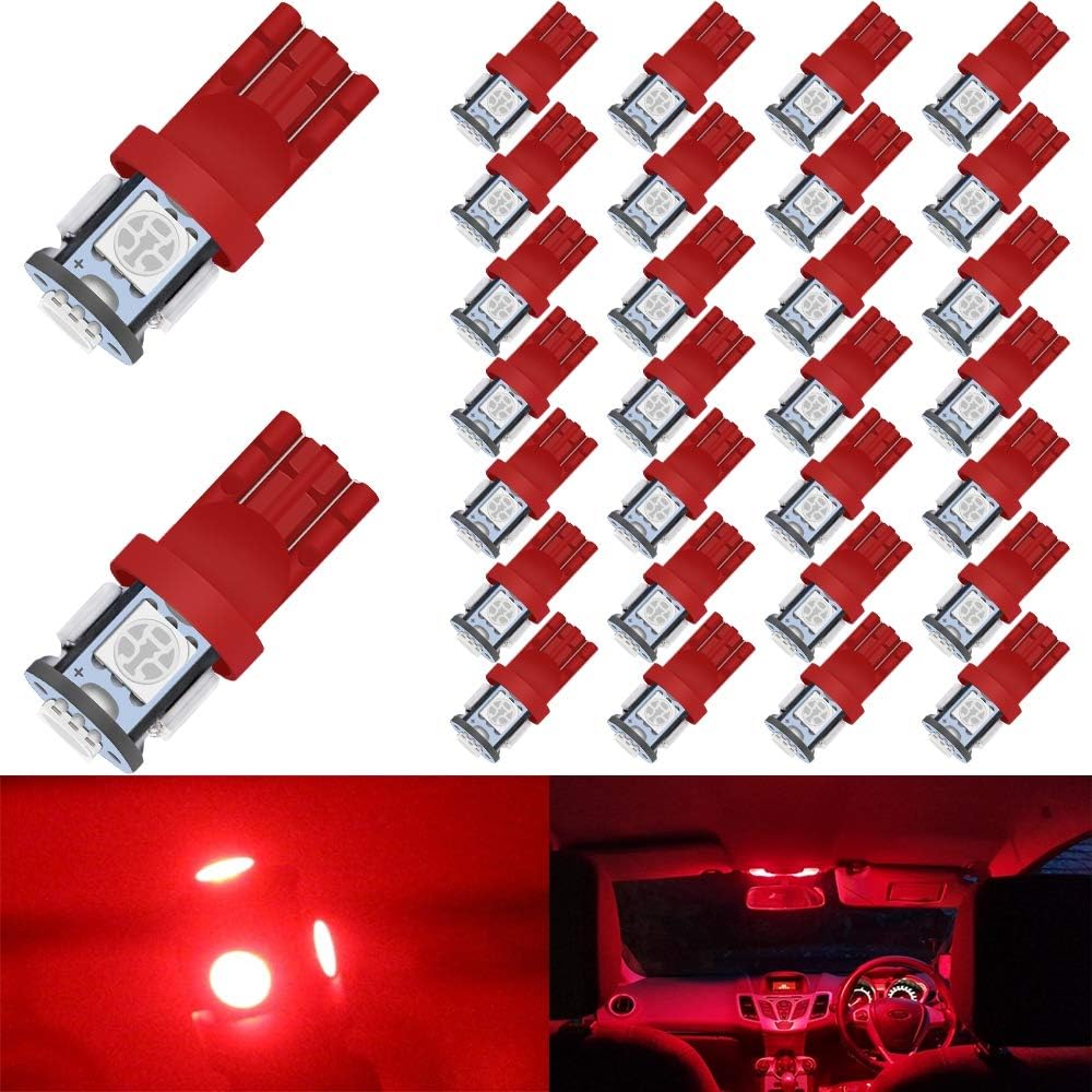 ALOPEE 30-Pack Red 194 T10 168 2825 501 W5W LED Bulb,24V 5050 5SMD Car ...