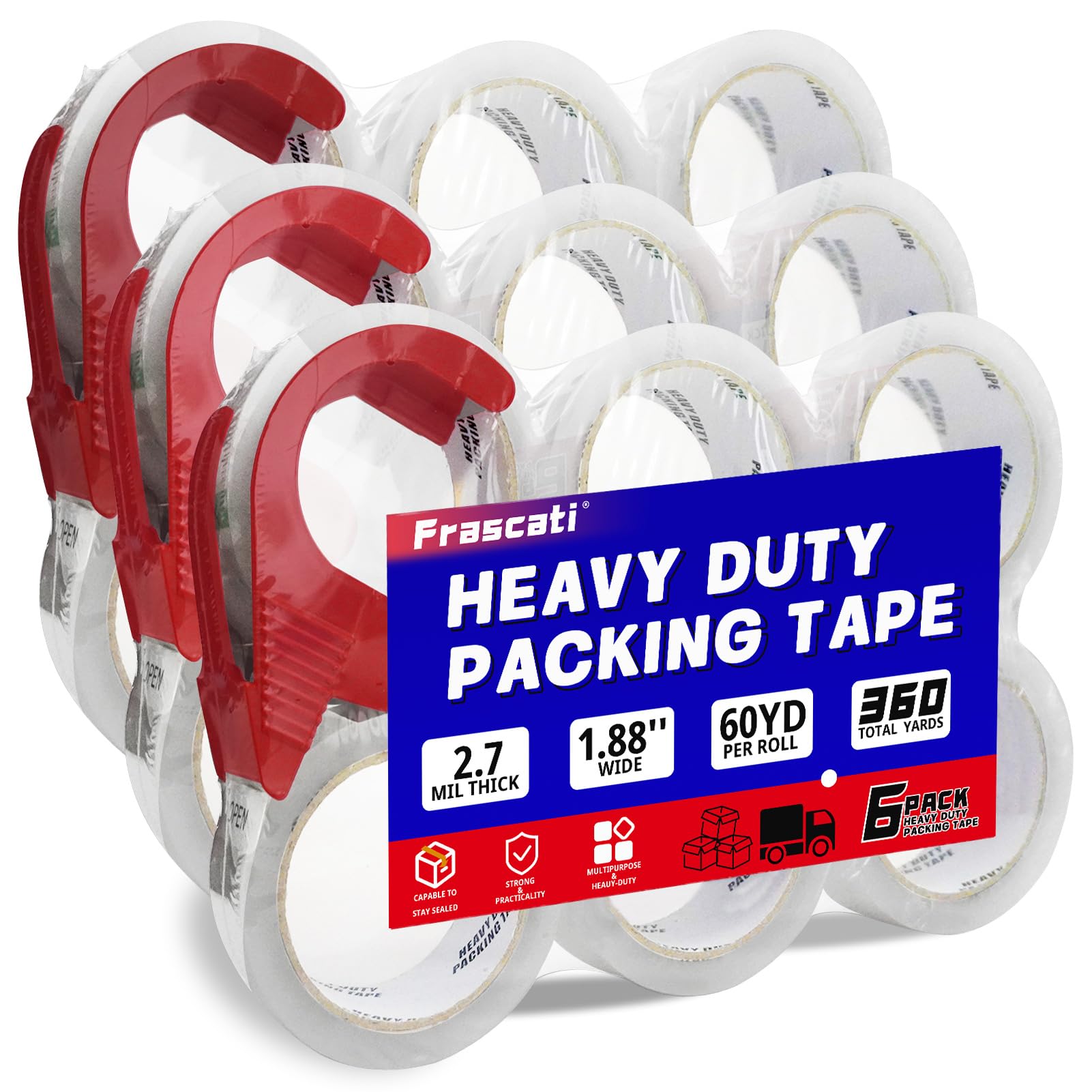 Frascati Clear Packing Tape, 18 Pack Heavy Duty Packing Tape with 3 ...