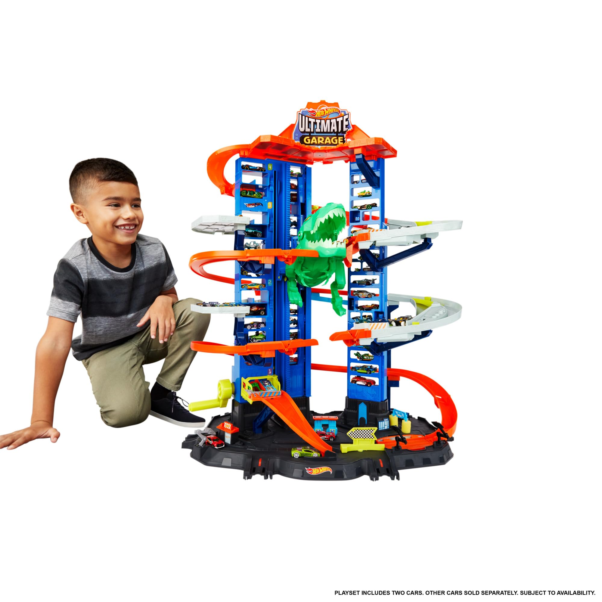 Hot Wheels City Toy Car Track Set, Ultimate Garage with T-Rex Dinosaur ...