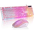 Amazon.com: CHONCHOW Pink Keyboard and Mouse Combo with Backlit, Function Keys, 19 Keys Anti ...