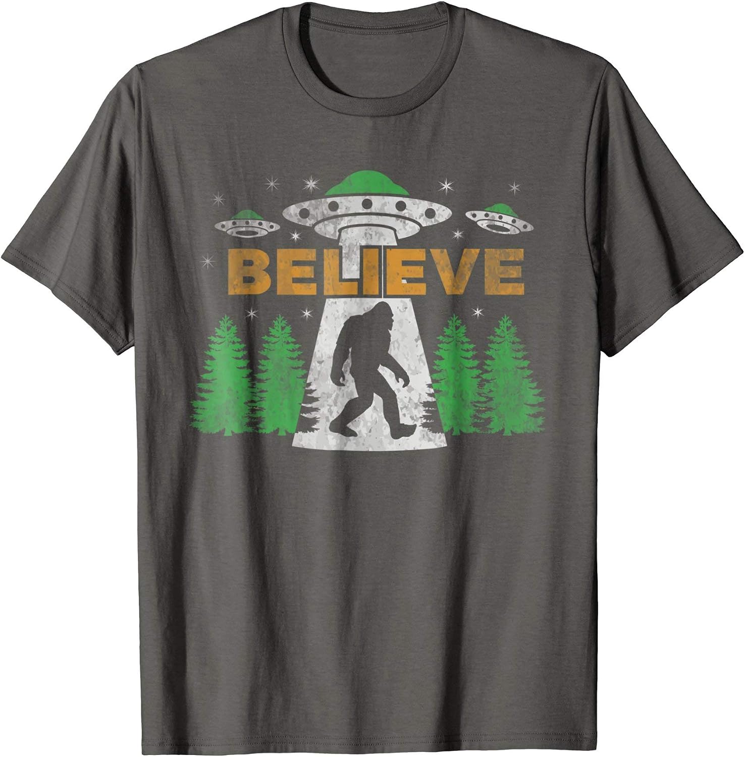 Amazon.com: Bigfoot UFO Aliens Shirt BELIEVE Sasquatch Gift T-Shirt ...