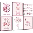 Amazon.com: Framed Preppy Bows Wall Art, Pink Bow Girly Wall Decor for ...
