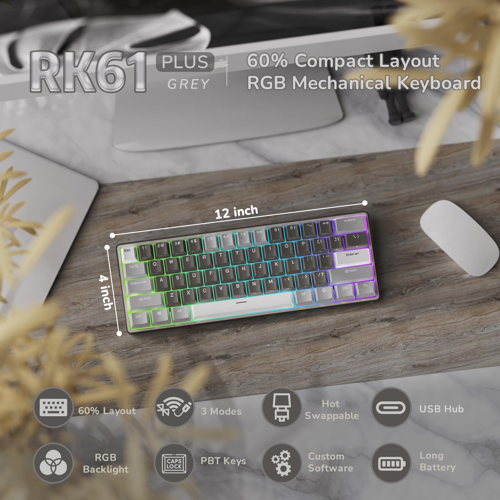Mua RK ROYAL KLUDGE RK61 Plus Wireless Gaming Keyboard, 60% Percent Mechanical Keyboard with ...