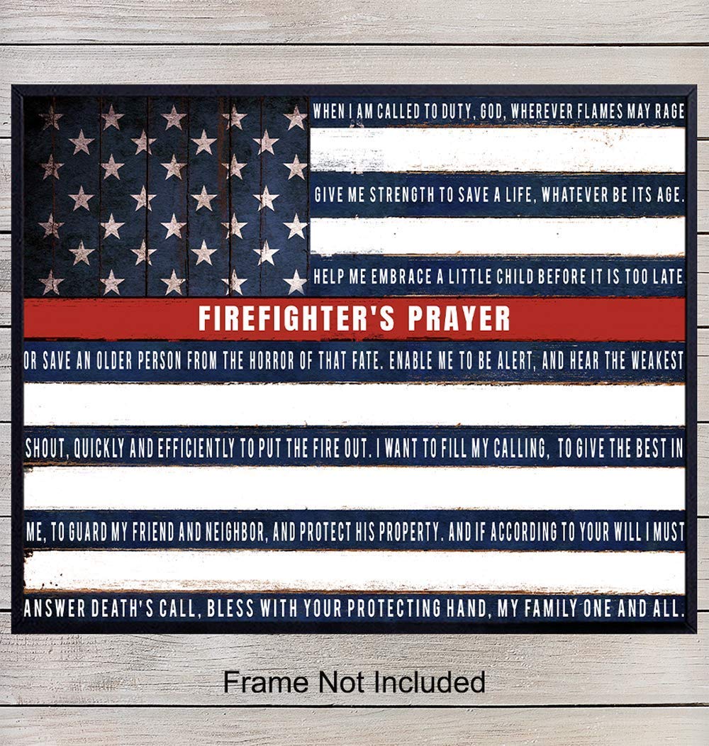 Amazon.com: Firefighters Prayer Patriotic Flag Art Print - Rustic ...