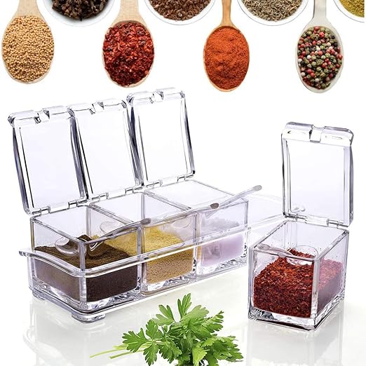 SZWL Juego De 4 Piezas Caja De Condimentos Acrílicos,Transparente Caja ...
