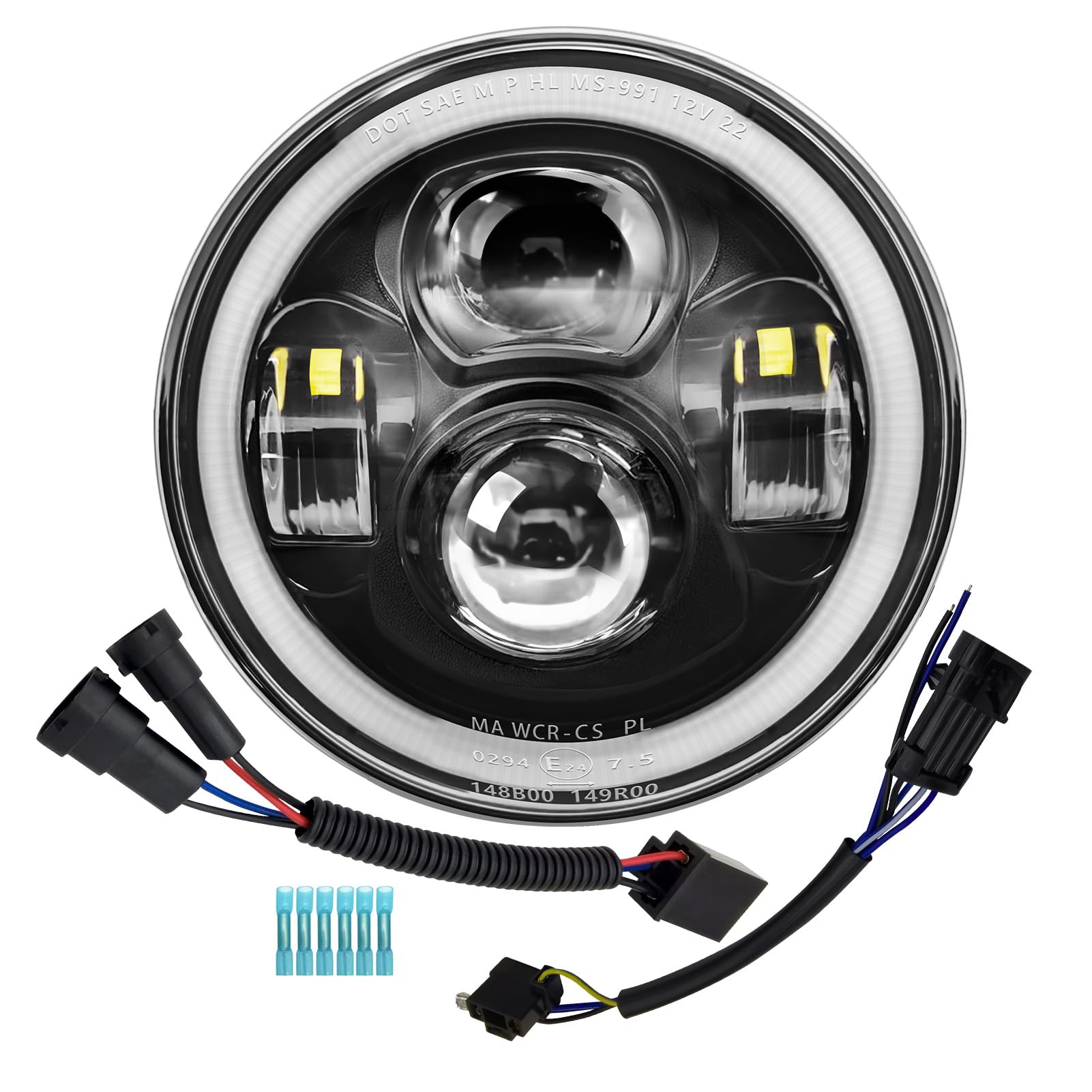 AlyoNed 7 inch Motorcycle LED Headlight DRL White Halo DOT Kit ...