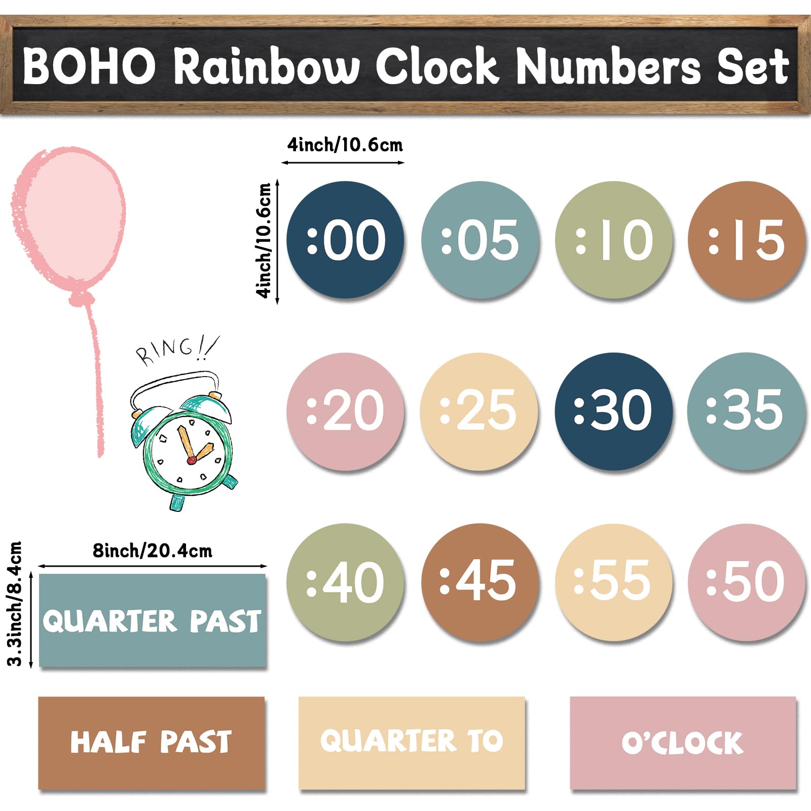 BOHO Rainbow Clock Numbers BOHO Bulletin Board Kit BOHO Rainbow ...