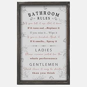 Amazon.com : Buecasa Funny Bathroom Rules Sign - Solid Wood Farmhouse ...
