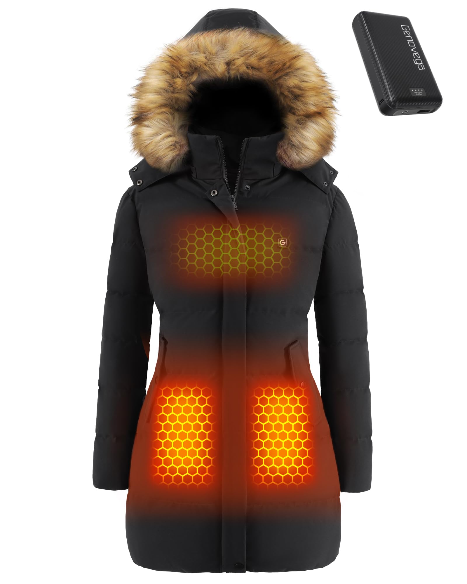 Genovega Womens Heated Jackets Puffer Down Winter Jacket Coat Women ...