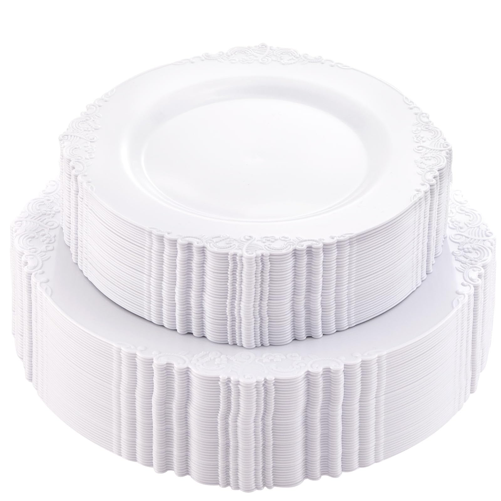 Morejoy 100PCS White Plastic Plates?White Disposable Plates?Include 50 ...