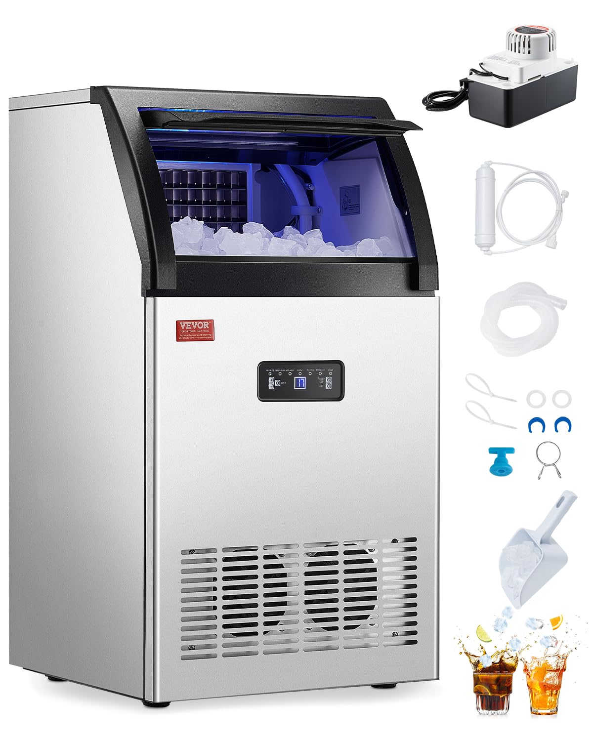 VEVOR 130lbs/24H Commercial Ice Maker Machine with Drain Pump, 33lbs ...