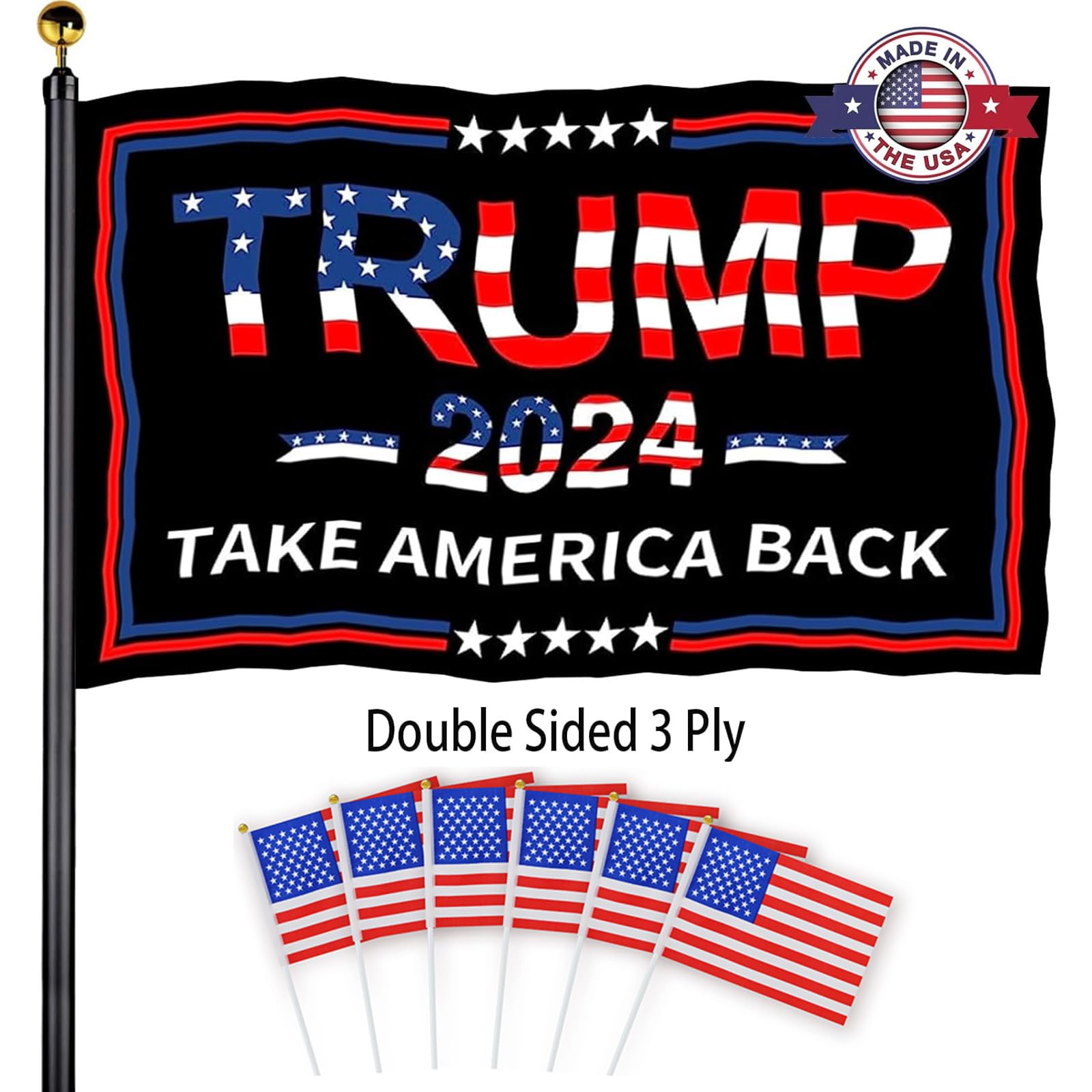 Trump 2024 Flag 3x5FT and 6 Pcs Small American Flags for Outside ...