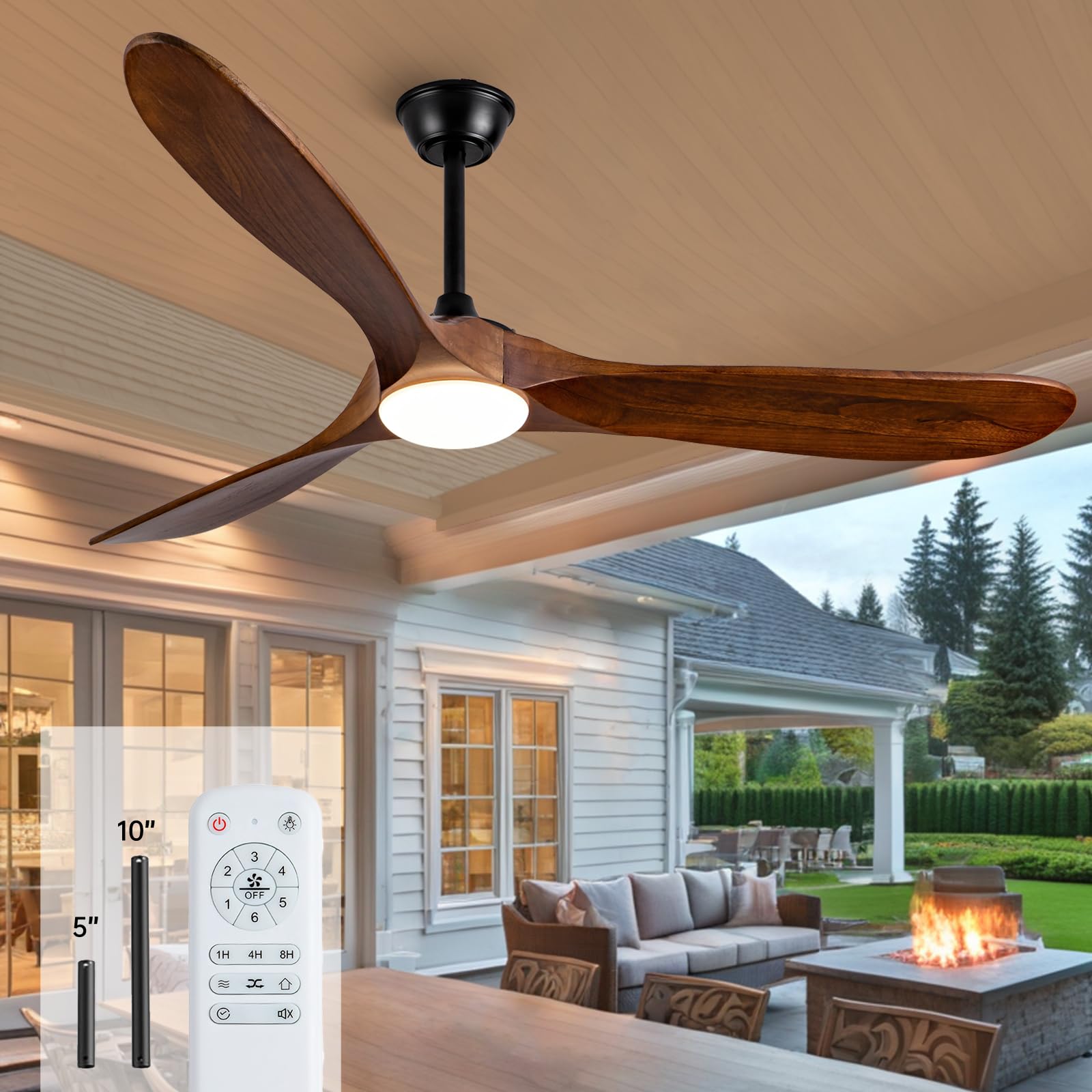 Ceversa 60 Inch Outdoor Ceiling Fans with Lights and Remote,3 Blades ...