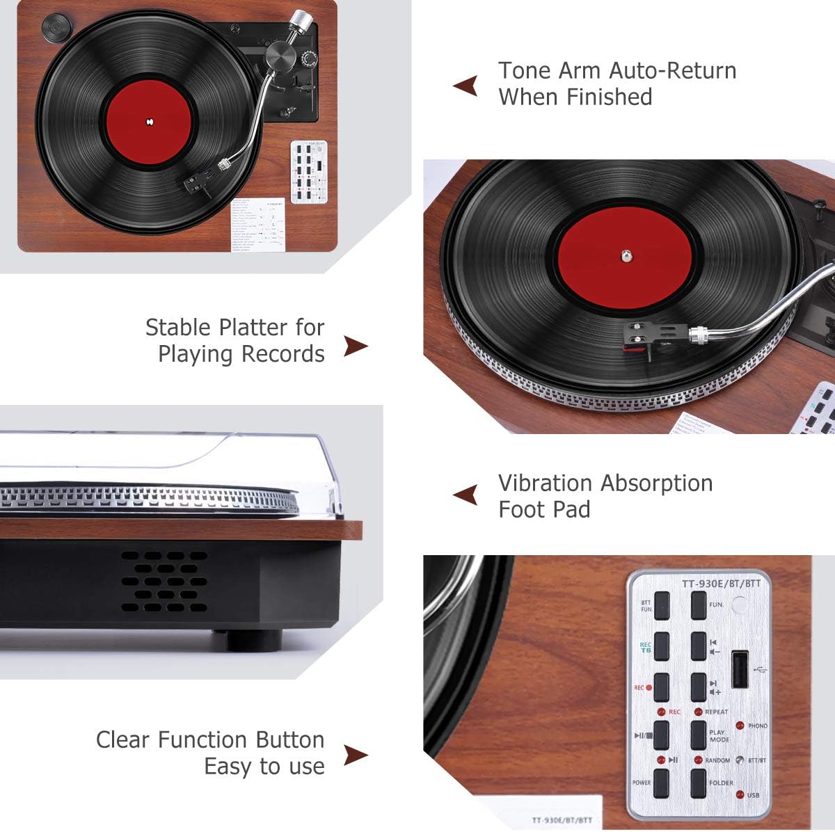 Record Player with Speakers Turntable for Vinyl Records 3-Speed ...