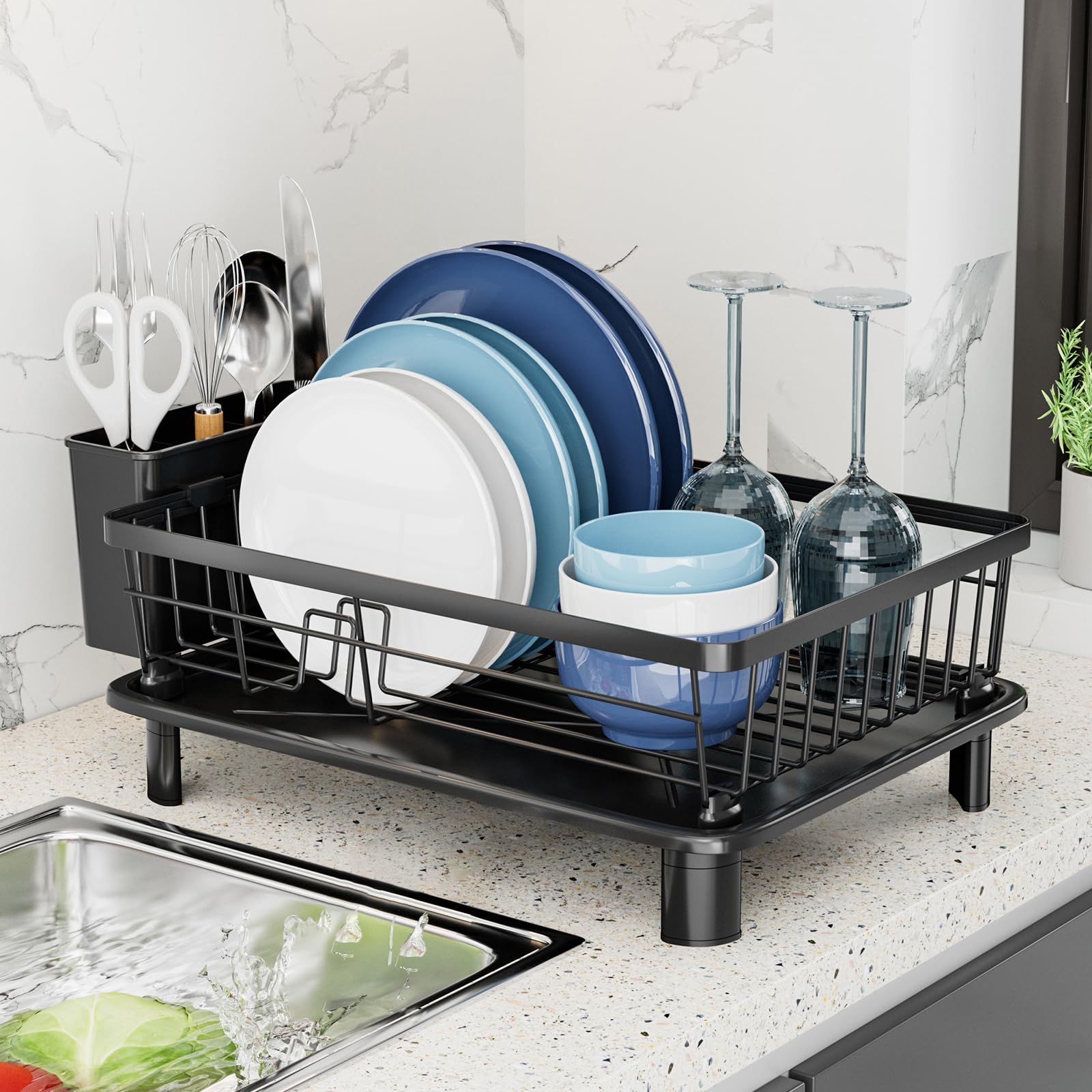 GAOKASE Dish Drying Rack, Space-Saving Dish Rack , 11''W x 15''L, Black ...