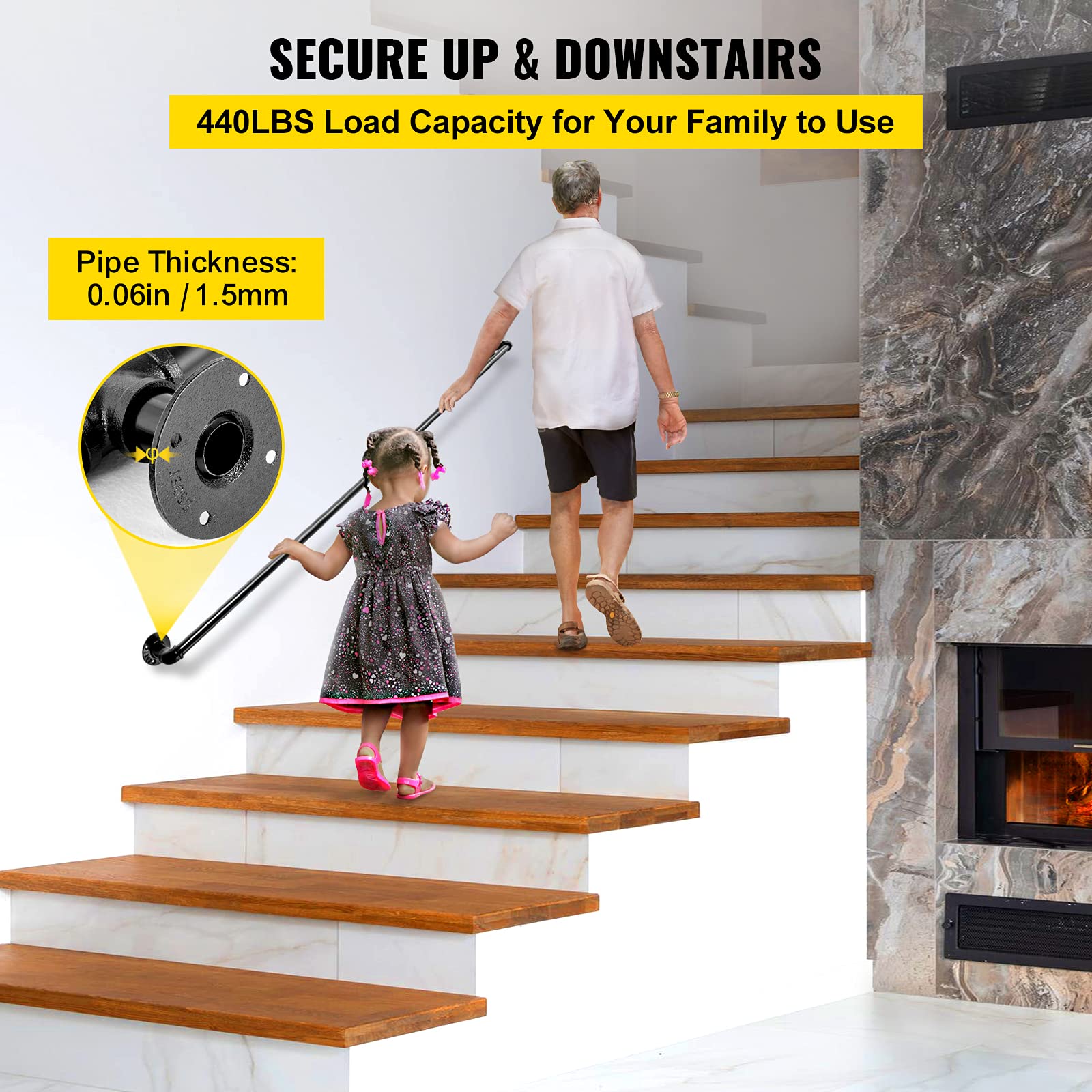 Mua VEVOR Pipe Stair Handrail, 4FT Staircase Handrail, 440LBS Load ...