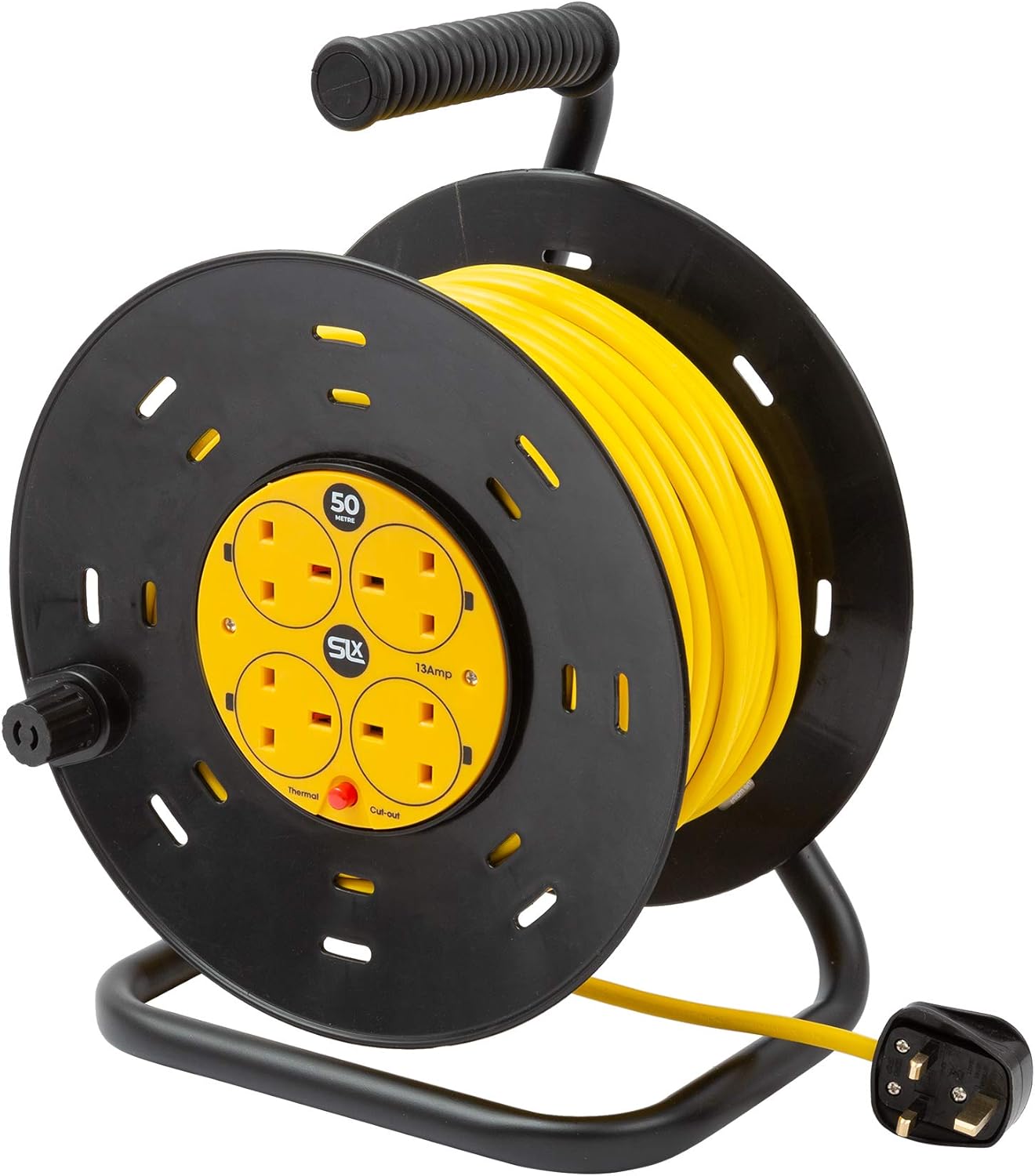Extension Lead 50m Heavy Duty Cable Reel, 4 Socket Cord Reel UK Plug ...