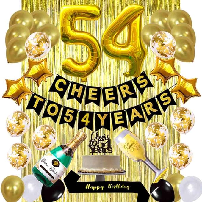 Amazon.com: Gold 54th Birthday Decorations Kit, Cheers to 54 Years ...