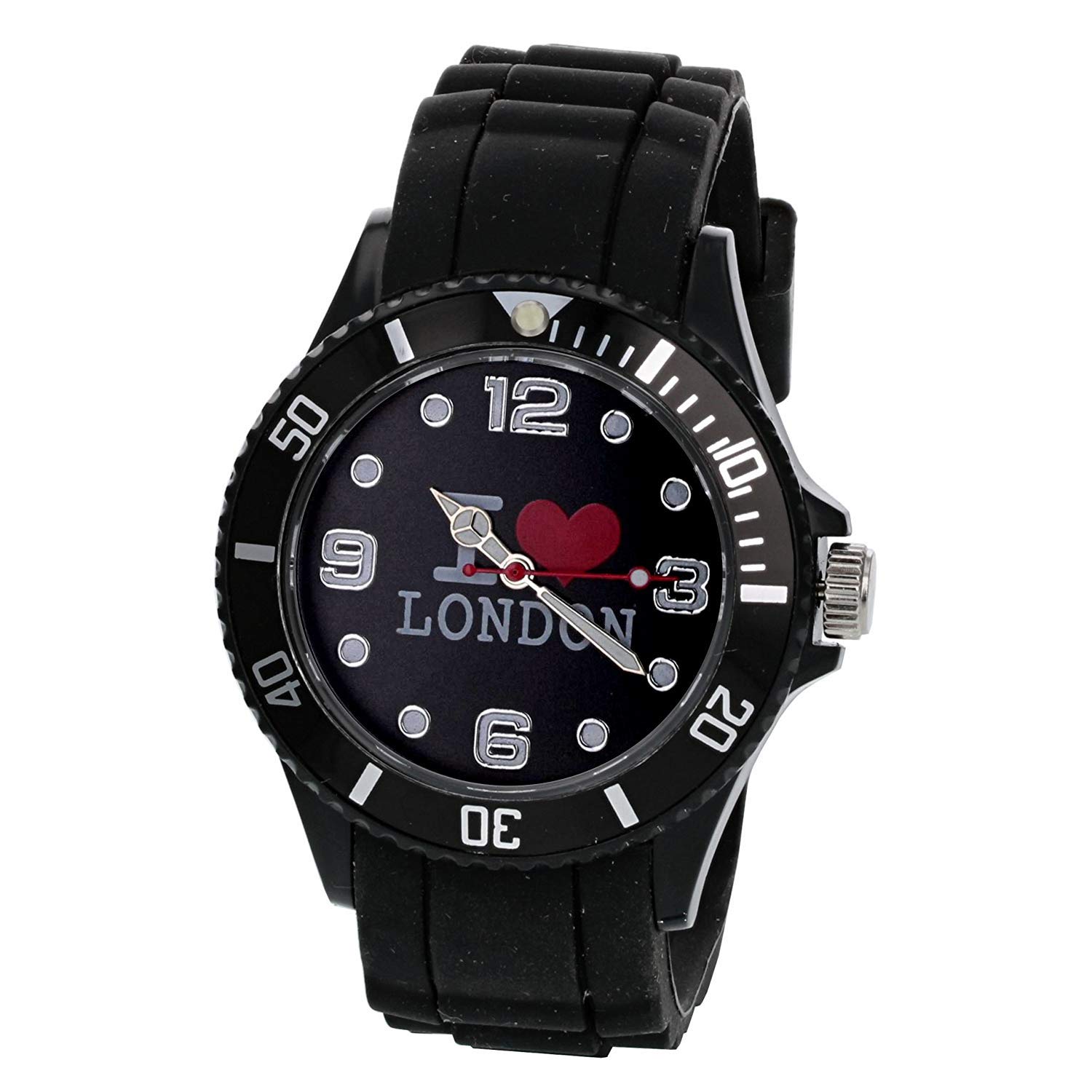 Citron Unisex Black Dial 'I Love London' Fashion Rubber Black Strap ...