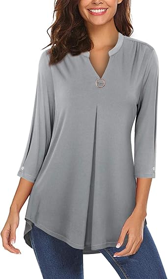 VALOLIA 3/4 Sleeve Tunic Tops for Women, Cute V Neck Work Shirt ...