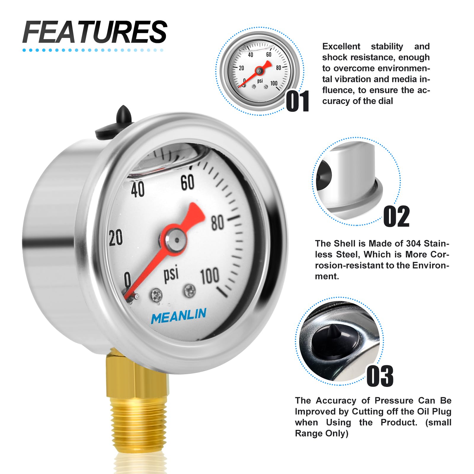 Mua MEANLIN MEASURE 0~100Psi Pressure Gauge, Glycerin Filled 1/8" NPT 1 ...