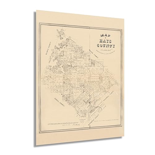 HISTORIX Vintage 1880 Hays County Texas Map - 18x24 Inch Vintage Hays ...