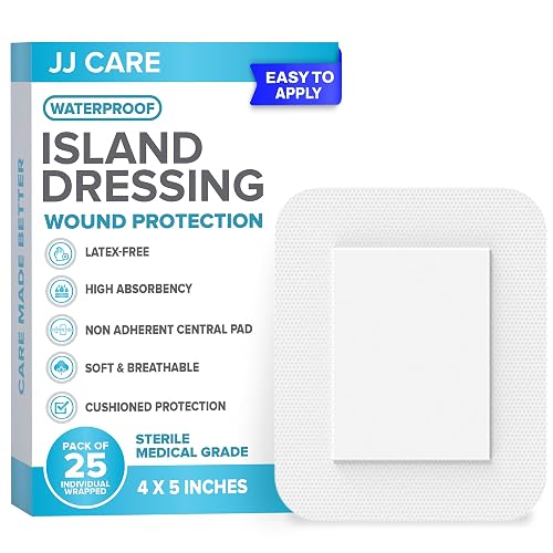 JJ CARE Waterproof Adhesive Island Dressing [Pack of 25], 4" x 5 ...
