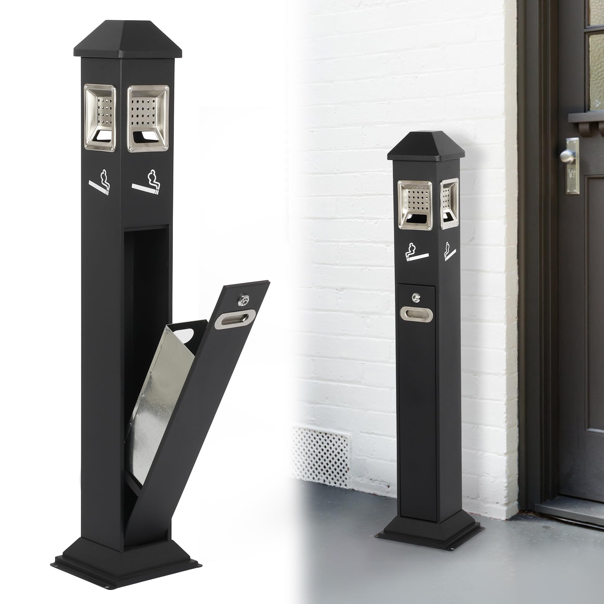 AIWFL Metal Vertical Trash Bin Outdoor Trash Cans Holder Waste ...