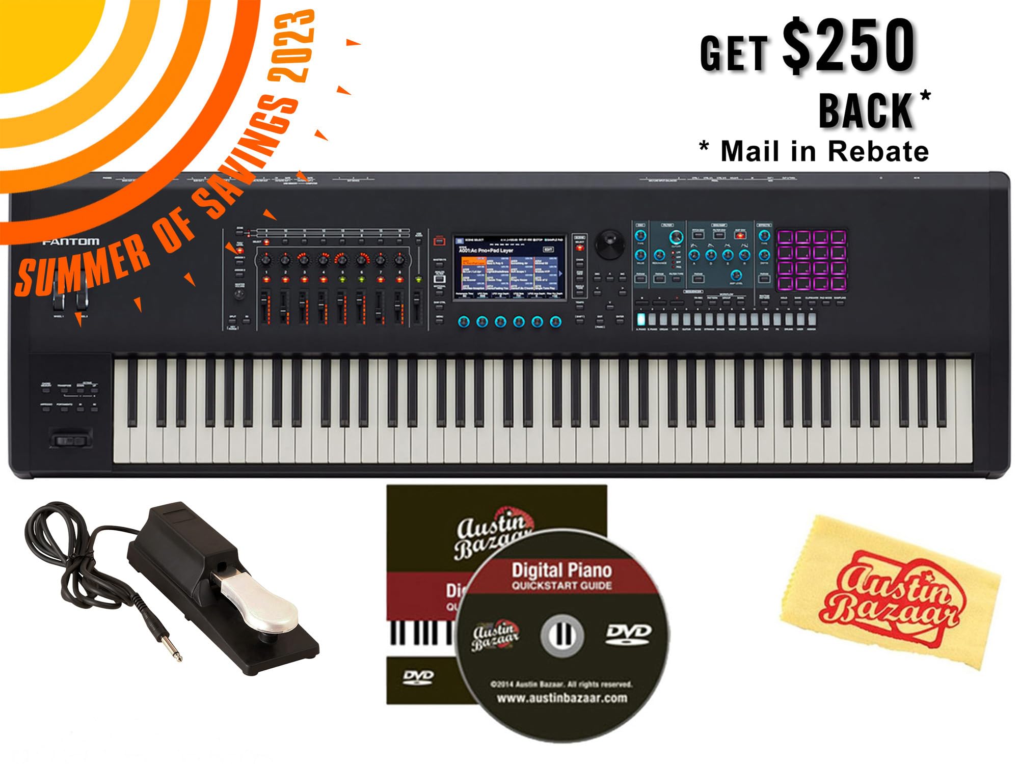 Roland Fantom 8 Synthesizer Keyboard Bundle With Sustain Pedal