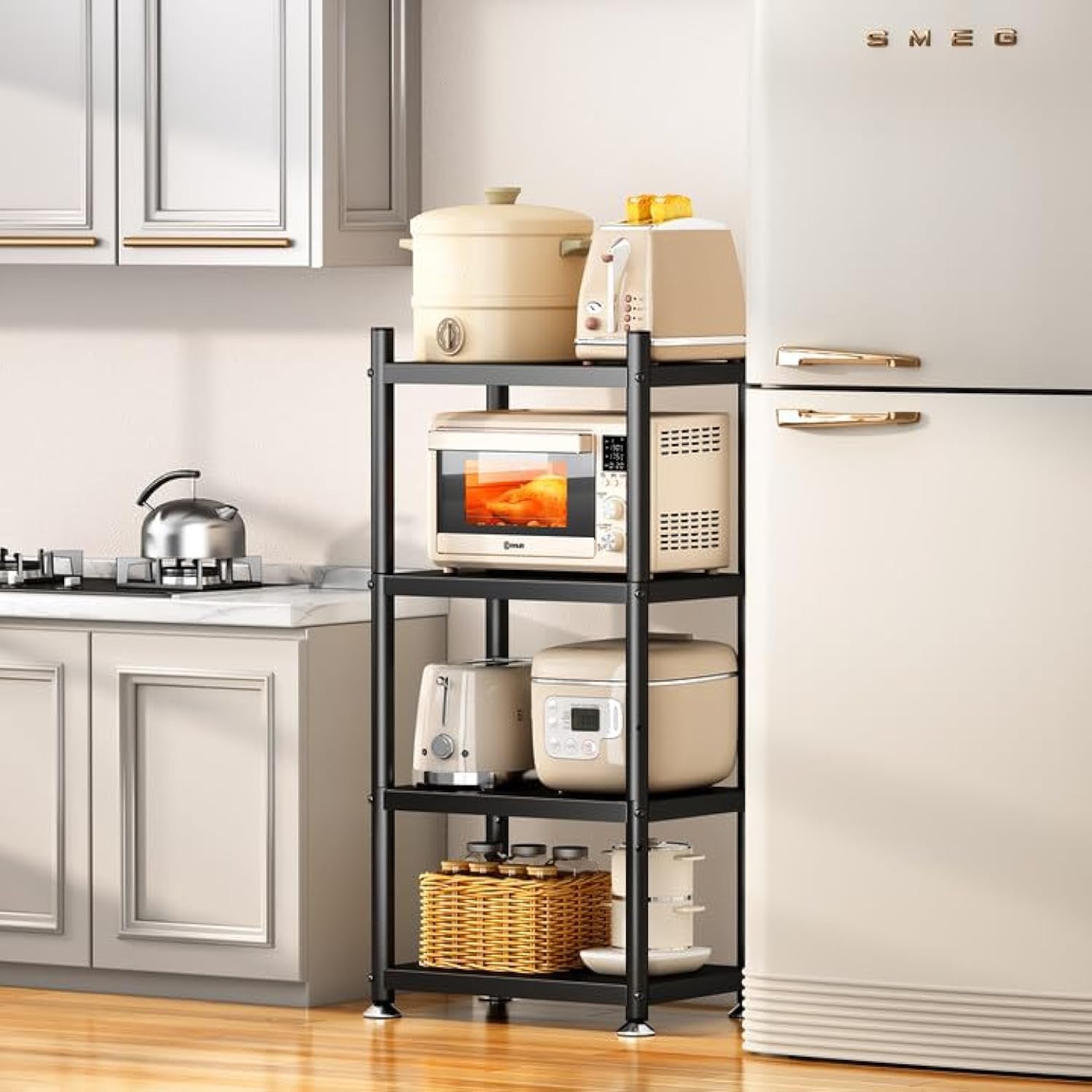 PXRACK Storage Shelves with Rolling Wheels, Adjustable 4 Tier Metal ...