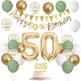 Amazon.com: Sage Green & White Gold 50th Birthday Balloons with Happy ...